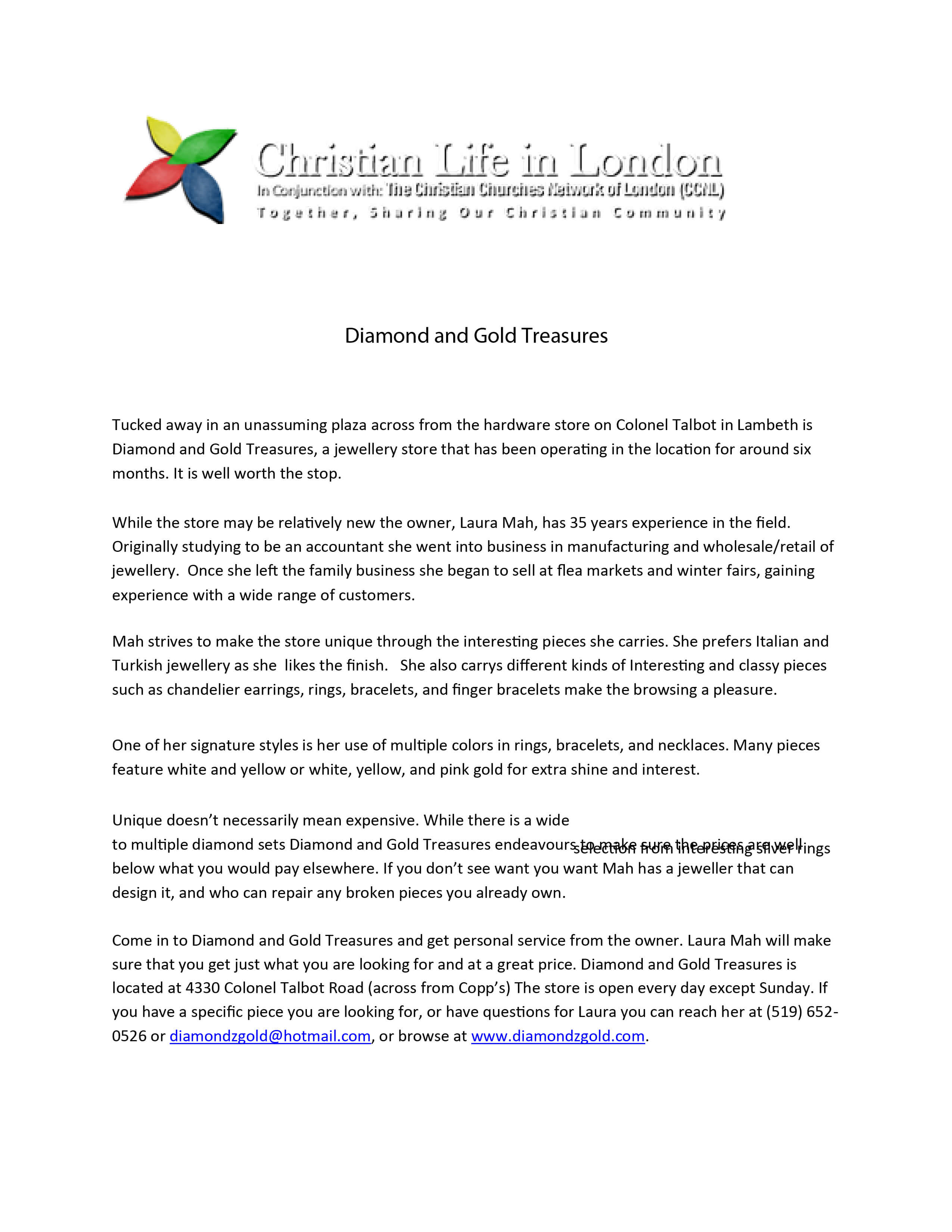 Christian Life Write Up - Diamond & Gold
